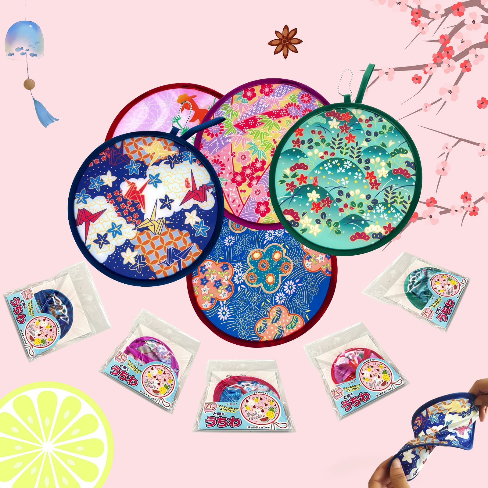 VANVENE 5 Pack Japanese Foldable Fan,Folding Hand Fan,Collapsible Hanheld Fans for Wedding Party Favors Decorations Portable