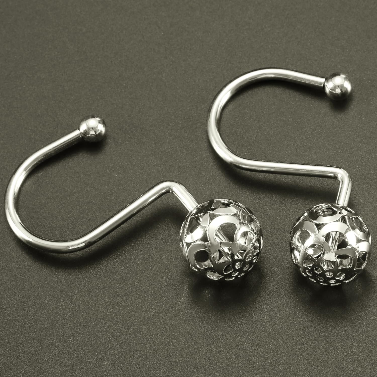 Chictie Nickel Shower Curtain Hooks - Decorative Shower Curtain Rings,Set of 12 Silver Metal Rustproof Shower Hangers for Bathroom Curtains Rods Hollow Ball Design