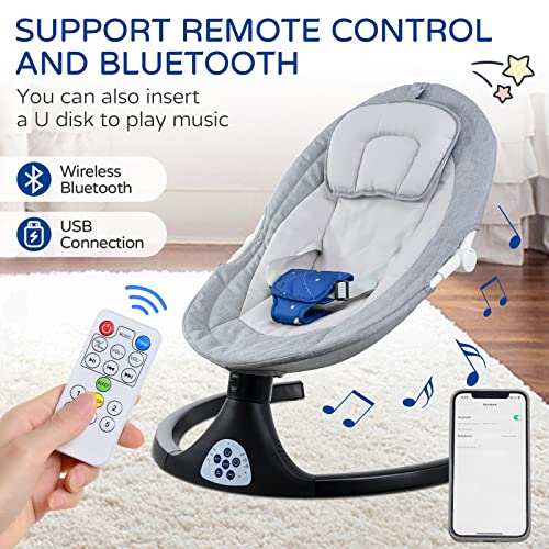 Baby Swing for Infants, Baby Rocker with 5 Natural Sway Speeds, 5 Point Harness Baby Bouncer for 5-20 Lb, 3-36 Months(Black)