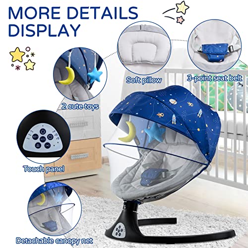 Baby Swing for Infants, Baby Rocker with 5 Natural Sway Speeds, 5 Point Harness Baby Bouncer for 5-20 Lb, 3-36 Months(Black)
