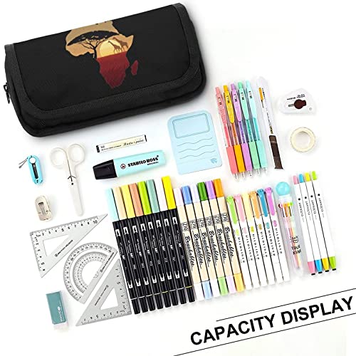African Safari Giraffe Pencil Case with Two Large Compartments Pocket Big Capacity Storage Pouch Pencil Bag for School Teen Adult