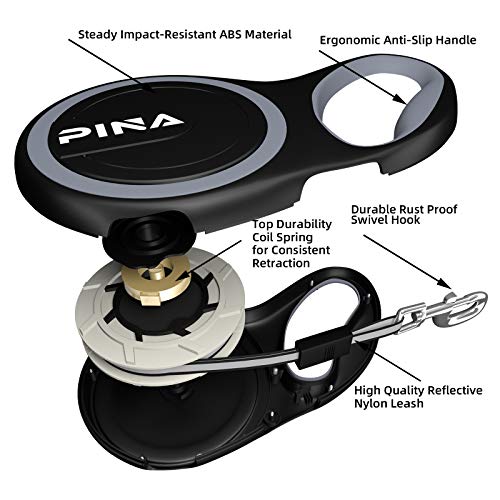 PINA Retractable Dog Leash, 26ft Dog Leash for Small Medium Large Dogs Up to 110lbs, 360° Tangle-Free Reflective Nylon Tape, with Anti-Slip Handle, One-Handed Brake, Pause, Lock - Black & Blue /2PACK