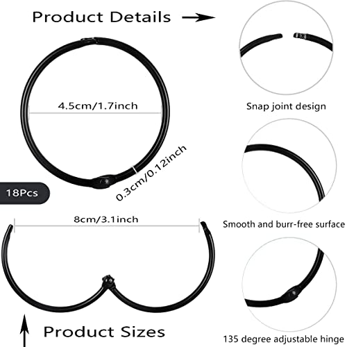 Shower Curtain Rings,18 Pack Rust Proof Black Metal Matte Curtain Hooks Easy Glide Anti-Drop Rustproof Shower Curtain Hooks for Bathroom Shower Rod Home and Hotel Use