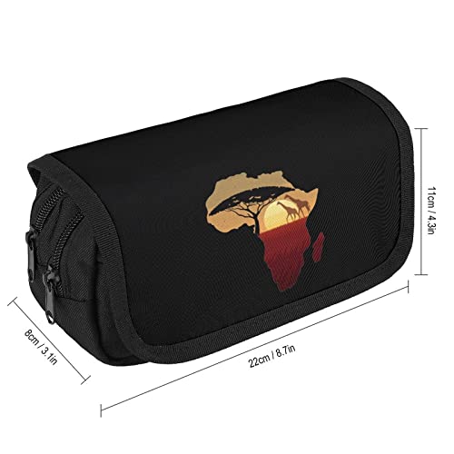 African Safari Giraffe Pencil Case with Two Large Compartments Pocket Big Capacity Storage Pouch Pencil Bag for School Teen Adult