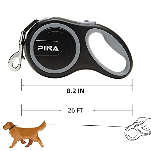 PINA Retractable Dog Leash, 26ft Dog Leash for Small Medium Large Dogs Up to 110lbs, 360° Tangle-Free Reflective Nylon Tape, with Anti-Slip Handle, One-Handed Brake, Pause, Lock - Black & Blue /2PACK