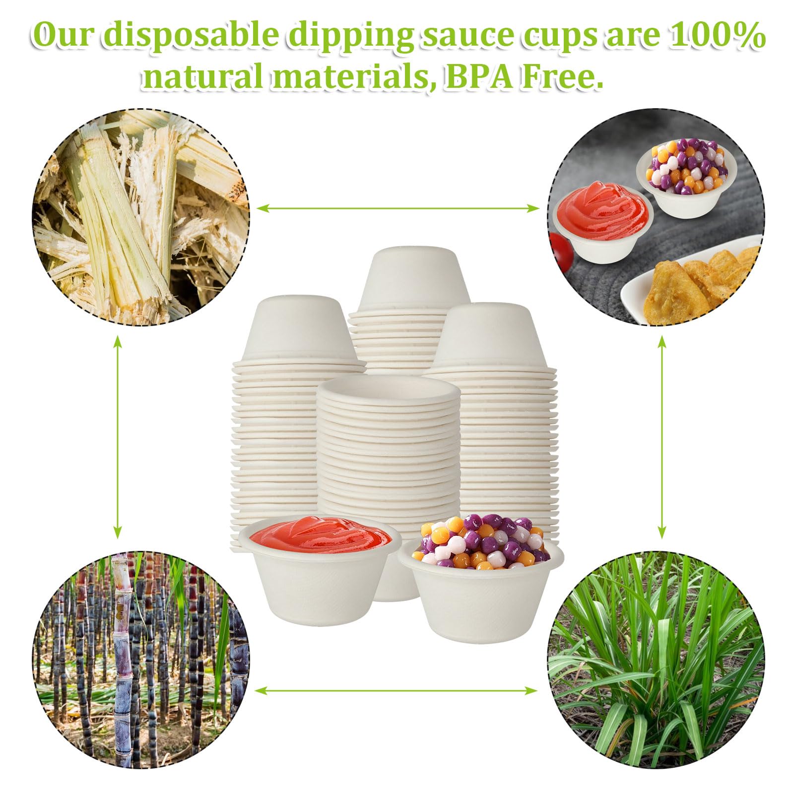 HNBun 500pcs 2oz Disposable Bagasse Fiber Souffle Cups, Natural Compostable Portion Cups Mini Food Sample Cups Tasting Cups for Condiment,Food Tasting,Medicine, White