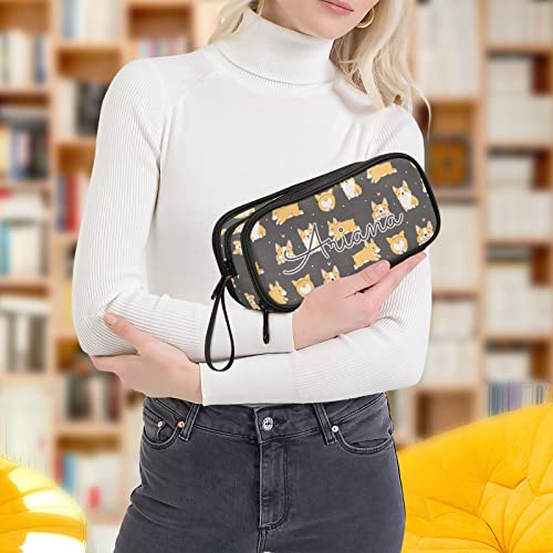 J JOYSAY Custom Corgi Cute Dogs Pencil Case Large Big Capacity Personalized Pencil Bag for Girls Boys Customized Pouch Bag Pen Boxes Stationery Pouch Zipper for Teens Adults Student