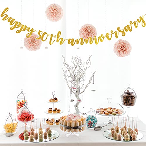 Dalaber Happy 50th Anniversary Banner, 50th Wedding / Anniversary Party Decorations, Happy Anniversary Theme Party Sign Anniversary Banner - Gold