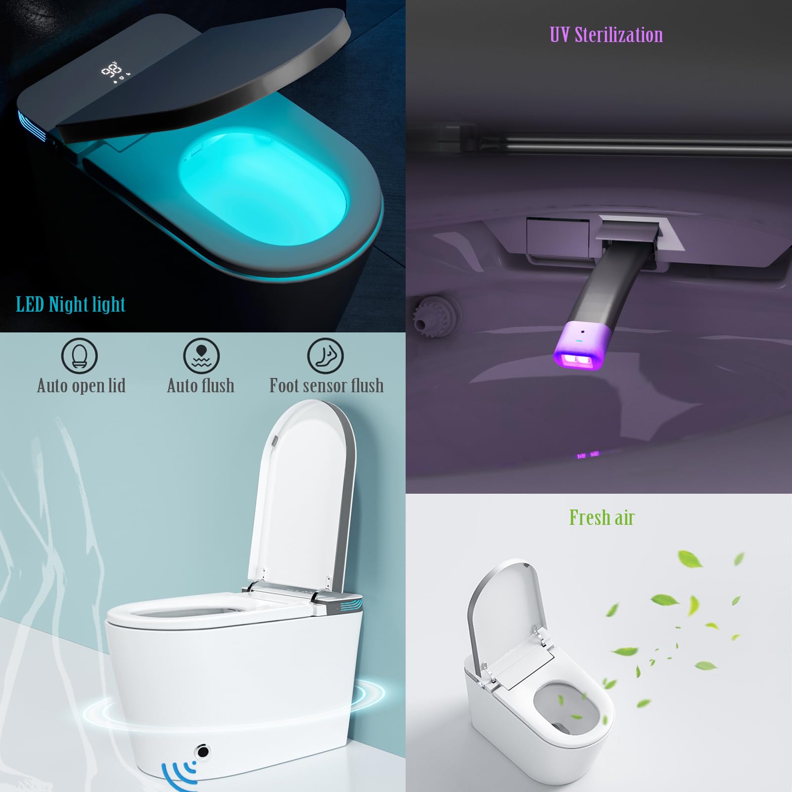 BONSAM Smart Toilet with Auto Open/Close Lid, Modern Tankless Toilet with Bidet Built In, One Piece Toilet with Auto Deodorization, Foot Sensor Operation, Remote Control
