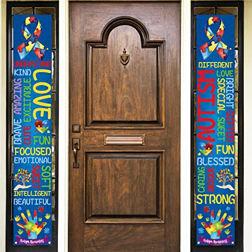 Nepnuser Autism Awareness Porch Banner April Front Door Wall Indoor Outdoor Hanging Decoration Photo Booth Backdrop