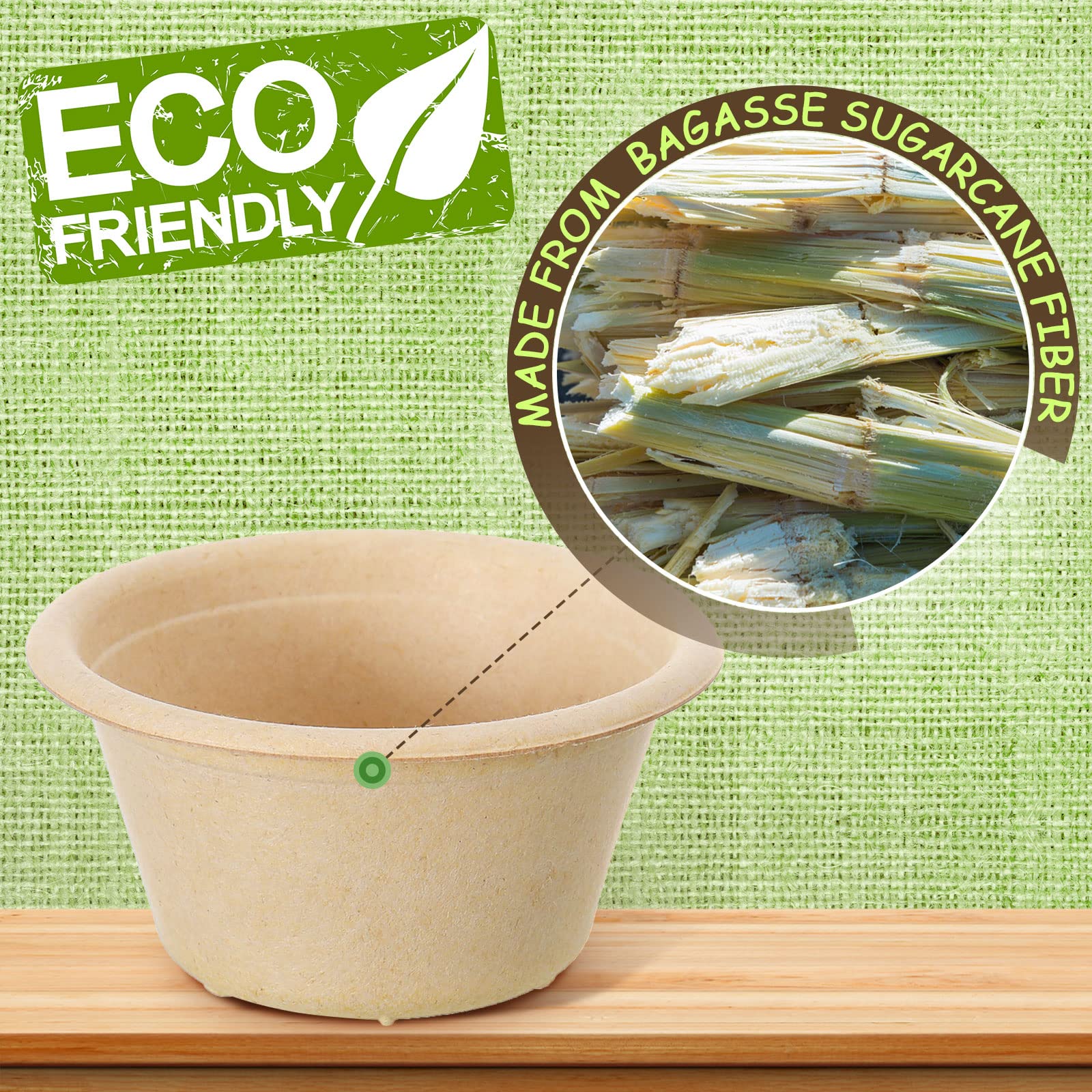 Sieral 2 oz Natural Bagasse Fiber Cups Disposable Food Sugarcane Small Sample Portion Biodegradable Compostable Tasting Cups Souffle Condiment Sauce Ice Cream Dishes for Party(500 Packs)