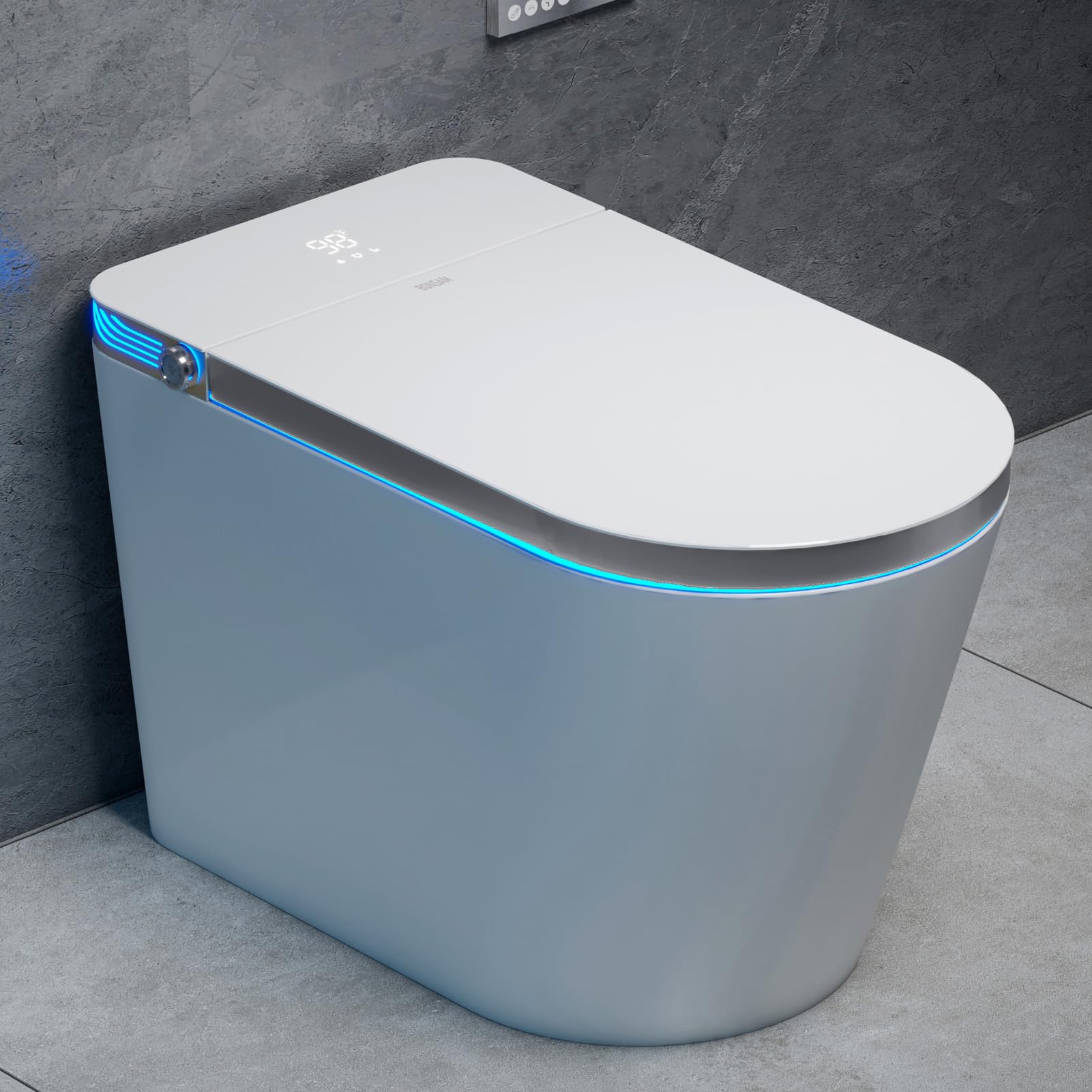 BONSAM Smart Toilet with Auto Open/Close Lid, Modern Tankless Toilet with Bidet Built In, One Piece Toilet with Auto Deodorization, Foot Sensor Operation, Remote Control