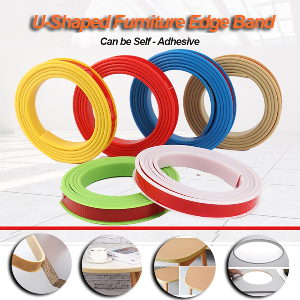 homeemoh U-Shape Edge Banding Self Adhesive Veneer Edging Trim 40mm x 5m Furniture Edge Protector for Table Cabinets Shelves