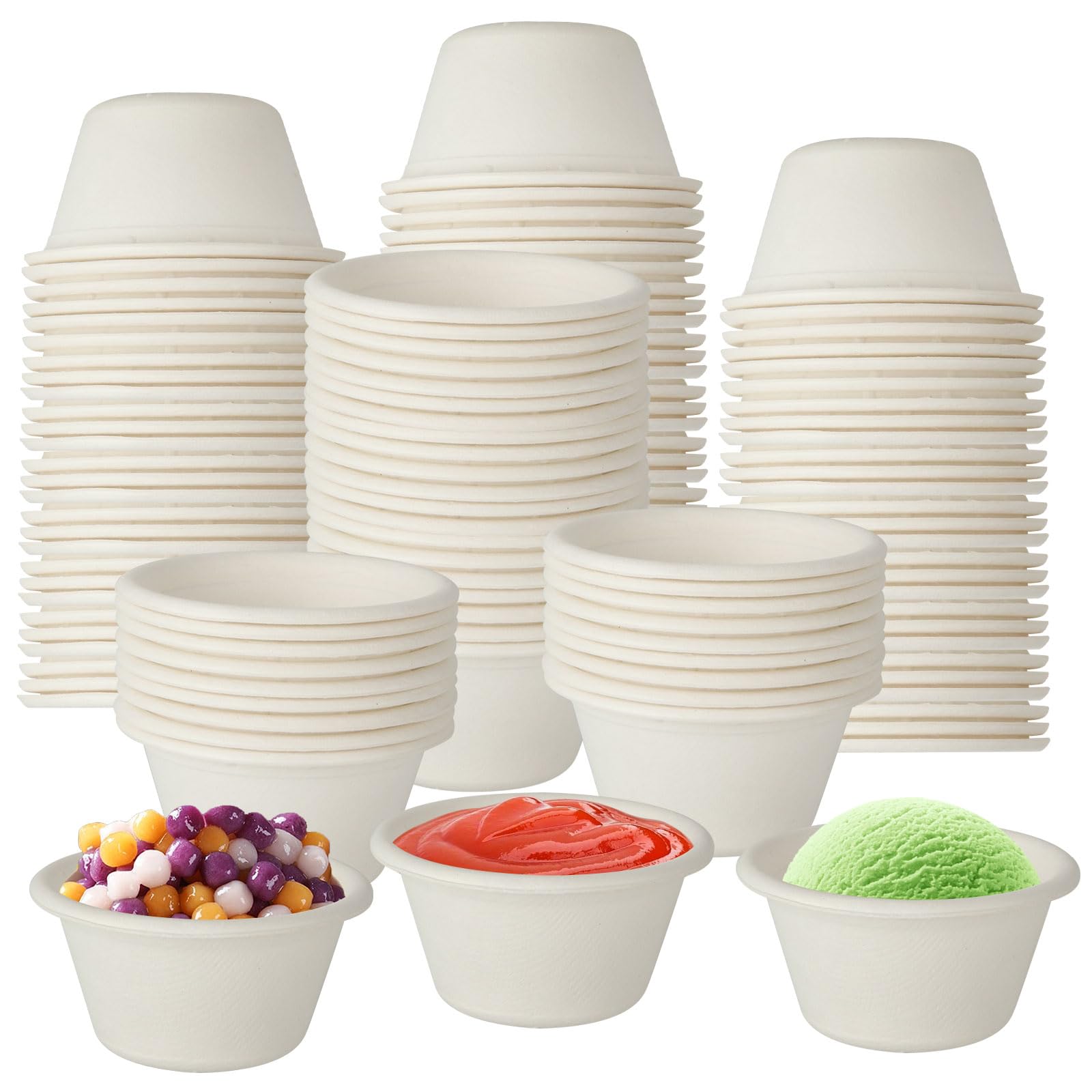 HNBun 500pcs 2oz Disposable Bagasse Fiber Souffle Cups, Natural Compostable Portion Cups Mini Food Sample Cups Tasting Cups for Condiment,Food Tasting,Medicine, White
