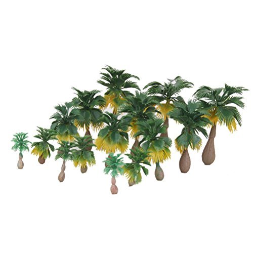 NUOLUX 15pcs Model Train Palm Trees 5 Size Tropical Forest Landscape Scale N Z 1:100-1:300
