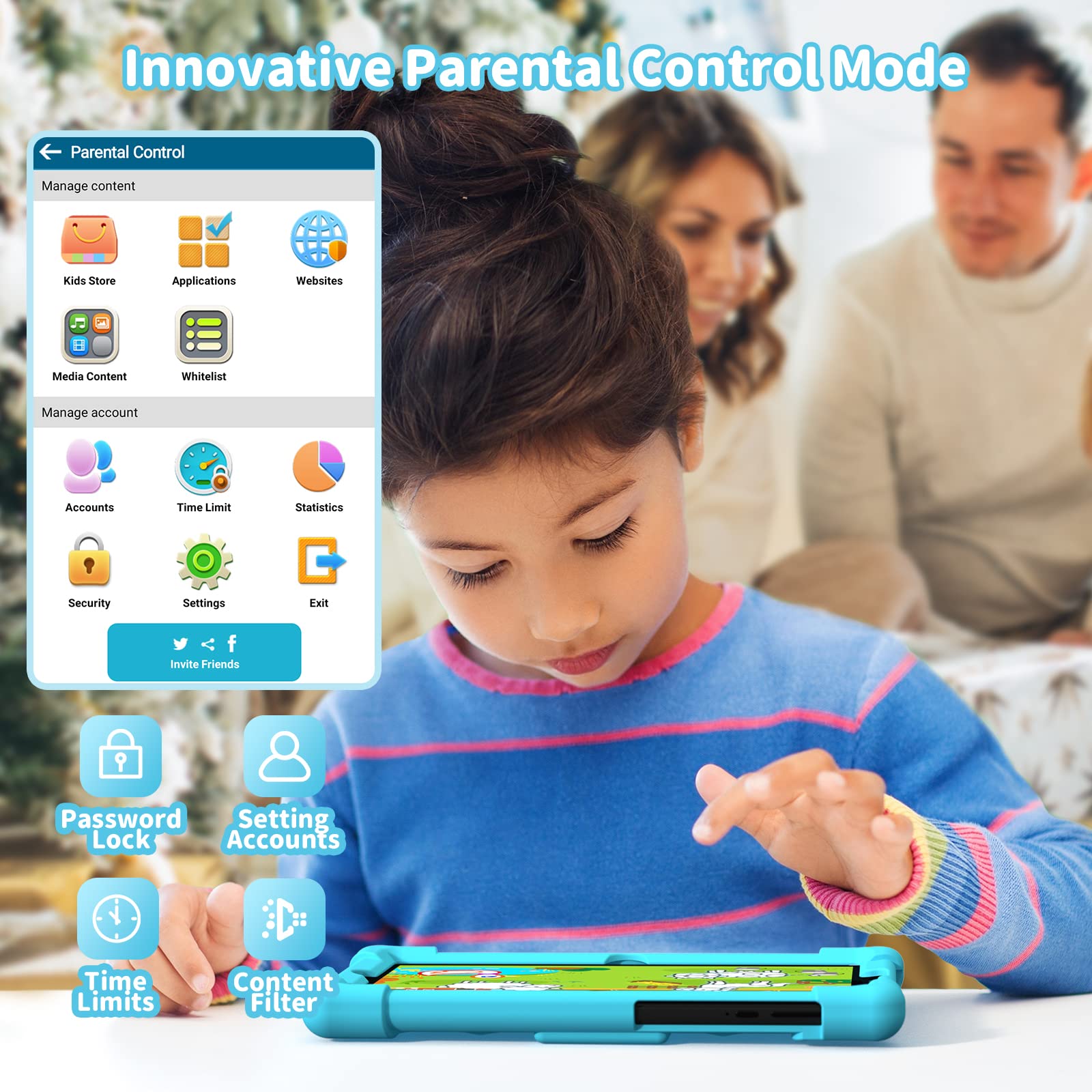 Headwolf Kids Tablet, Android Tablet for Kids 3GB RAM 64GB ROM Toddler Tablet with Case, Unisoc T310 Quad Core 8 Inch Tablet with Parental Control, Kids Software Pre-Installed, Dual Camera, WiFi, GPS