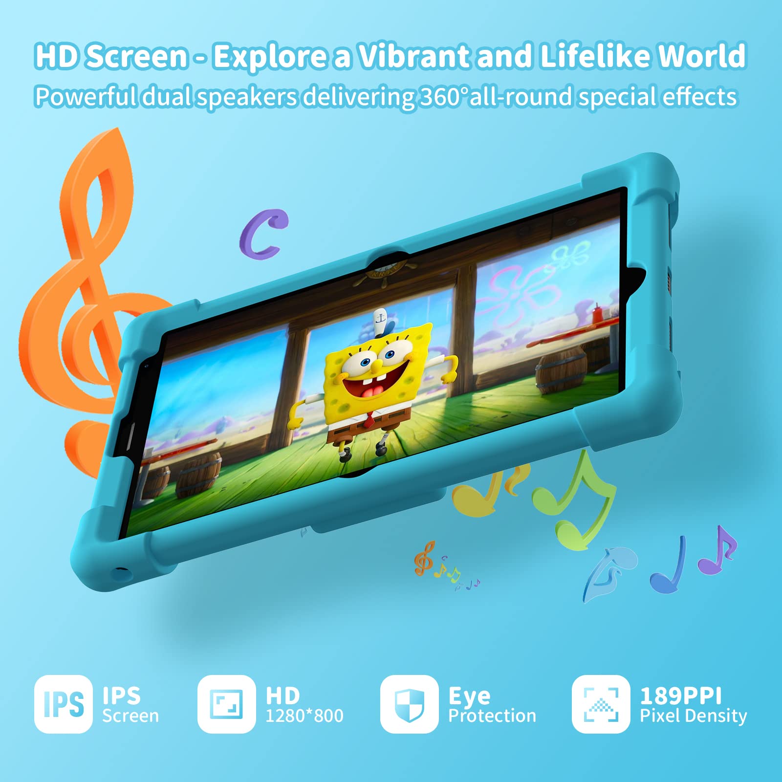 Headwolf Kids Tablet, Android Tablet for Kids 3GB RAM 64GB ROM Toddler Tablet with Case, Unisoc T310 Quad Core 8 Inch Tablet with Parental Control, Kids Software Pre-Installed, Dual Camera, WiFi, GPS
