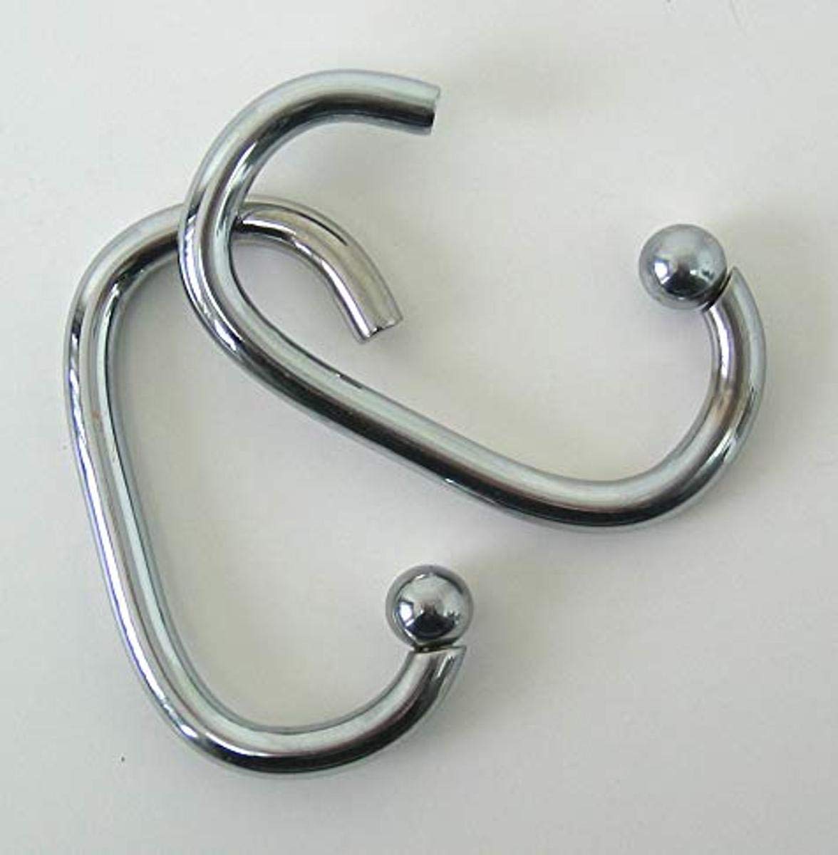 Splash Home Decorative Aluminum C-Shaped Shower Curtain Hooks, Smooth-Glide, Rust-Resistant, Set of 12 - Chrome