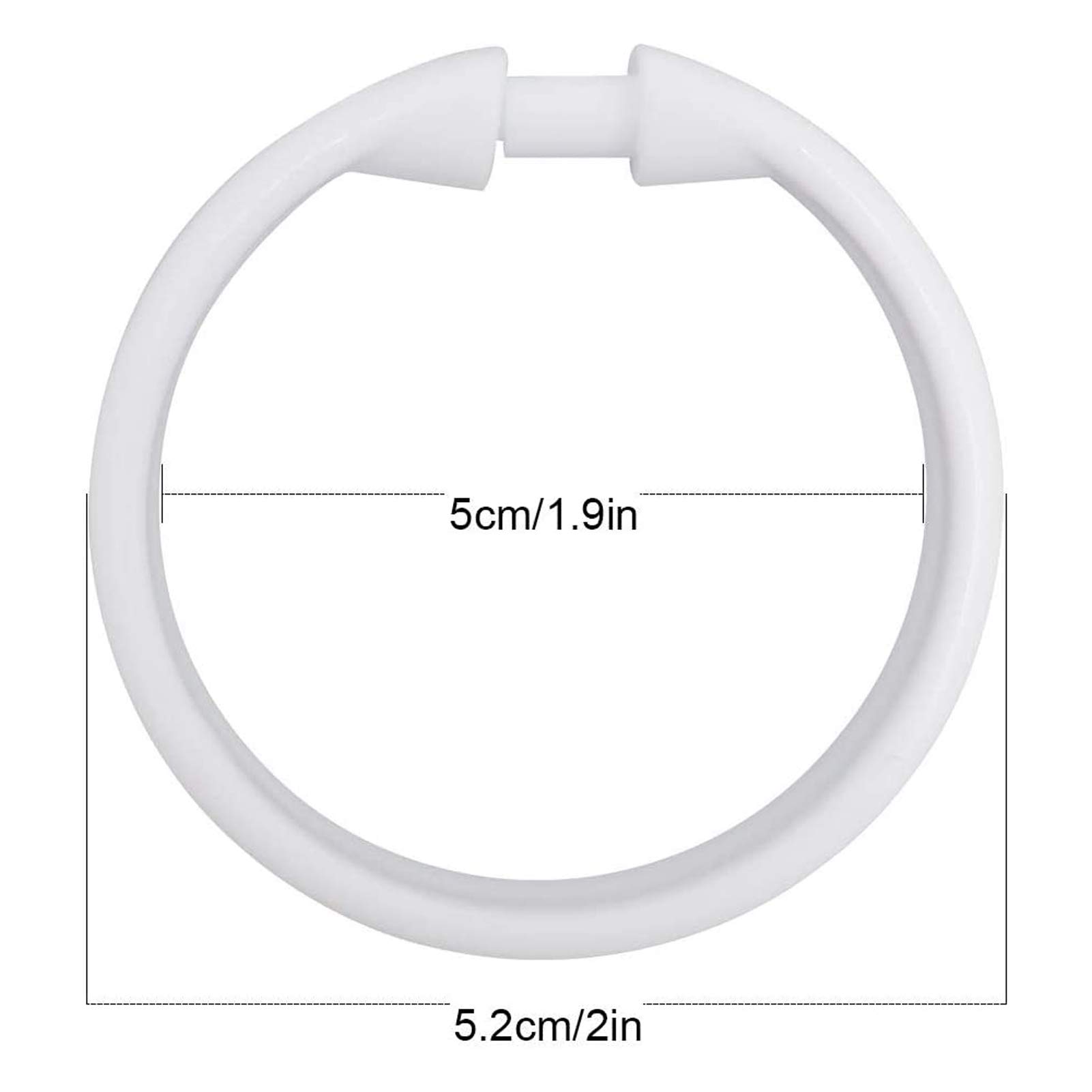 White Shower Curtain Hooks Rings, 12pcs Plastic Rust Proof Shower Curtain Hooks, Round Curtain O Rings Hook Hanger for Bathroom Shower Window Rod