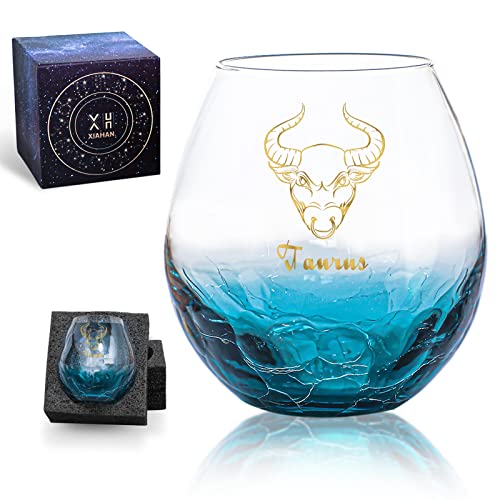XIAHAN Taurus Stemless Wine Glass, Zodiac Gift Water Cup, Glass Cup, Coffee Cup, Gift for Men and Women