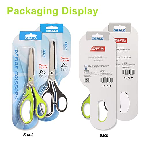 OSALO Scissors Office Right/Left Handed All-Purpose Craft Scissor Paper School 8inch Large Blunt Tip Scissors 2 Pack with Comfort Grip