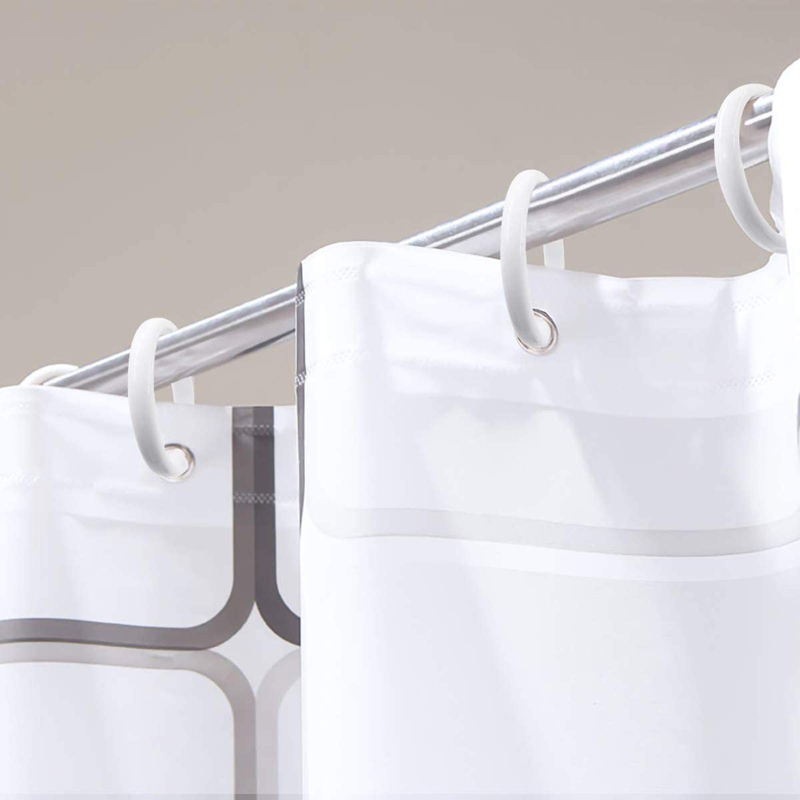 White Shower Curtain Hooks Rings, 12pcs Plastic Rust Proof Shower Curtain Hooks, Round Curtain O Rings Hook Hanger for Bathroom Shower Window Rod