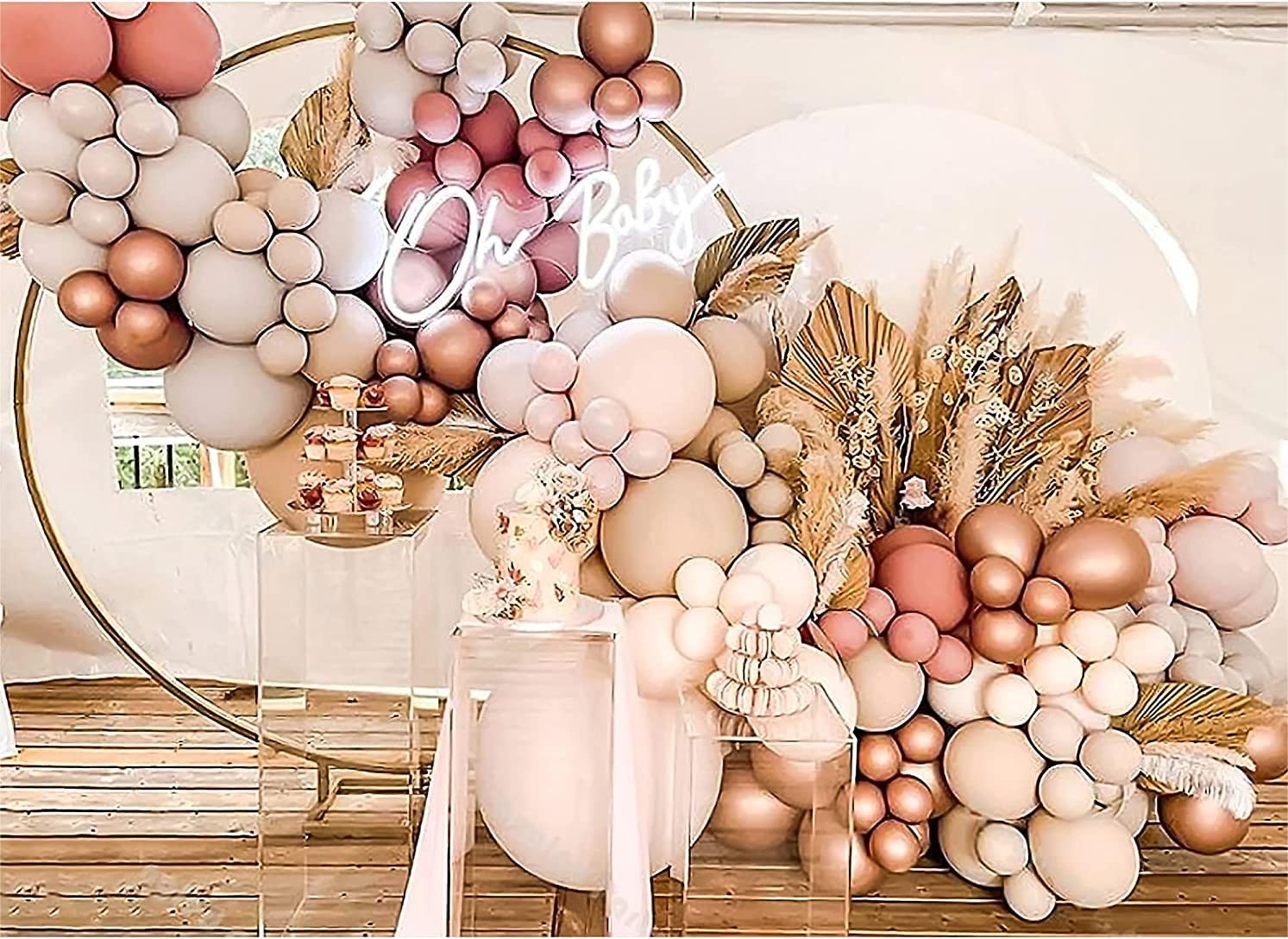 Boho Balloons Garland Arch Kit - Double Stuffed Dusty Rose Pink Rose Gold Cream Peach Apricot Latex Balloon Different Sizes 18 12 10 5In Neutral Ballon for Baby Shower Gender Reveal Party