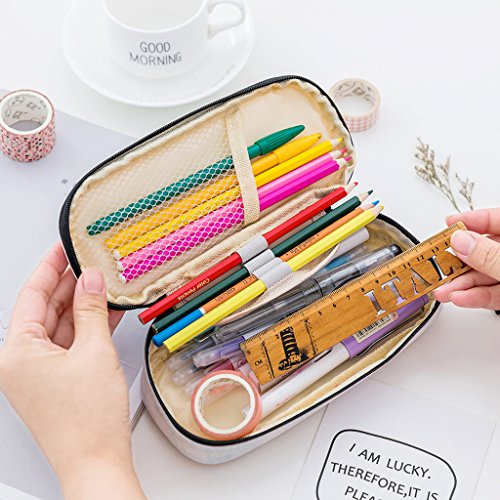 Rhfemd Marble Pattern Faux Leather Large Capacity School Pencil Case Cosmetic Pouch Bag