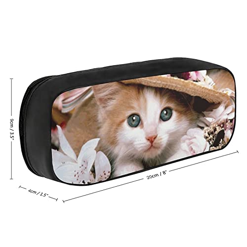 Animal Basket Cat Pencil Case PU Leather Pencil Pen Bag Large Capacity Pen Box Pencil Pouch Makeup Bag with Zip