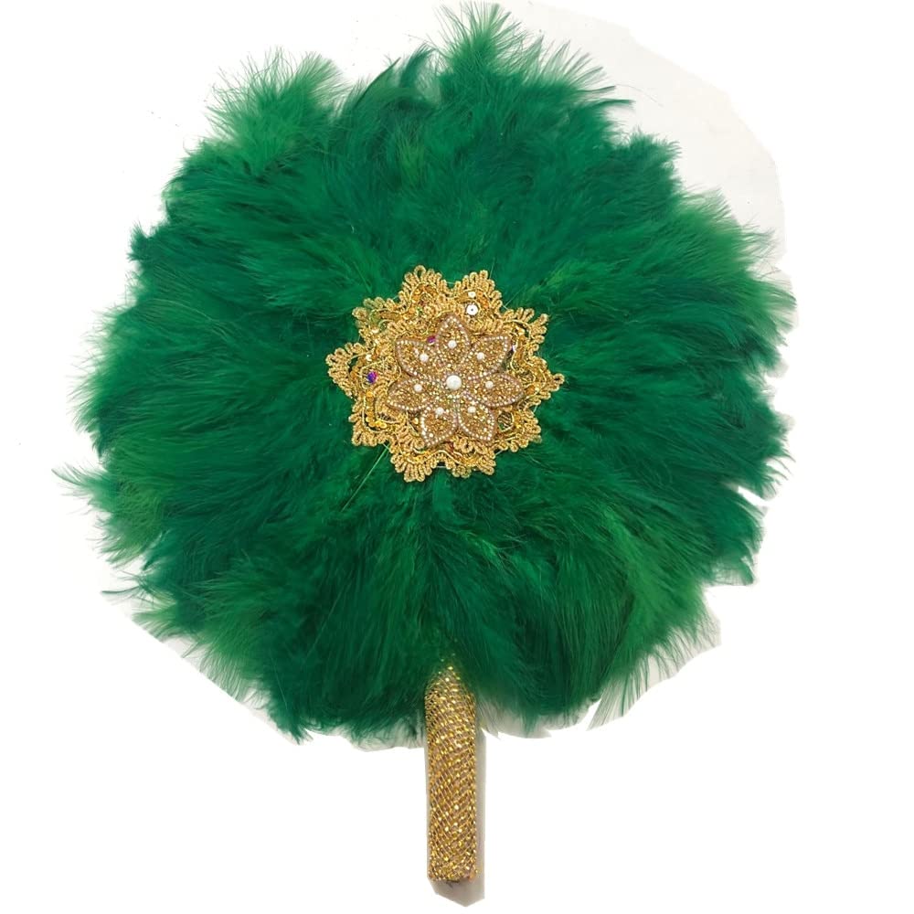 1pcs One-Side African Turkey Feather Hand Fan for Bridal Wedding Handmade Nigerian Eventaille Marriage Hand Fan - One Sided Hand Fan