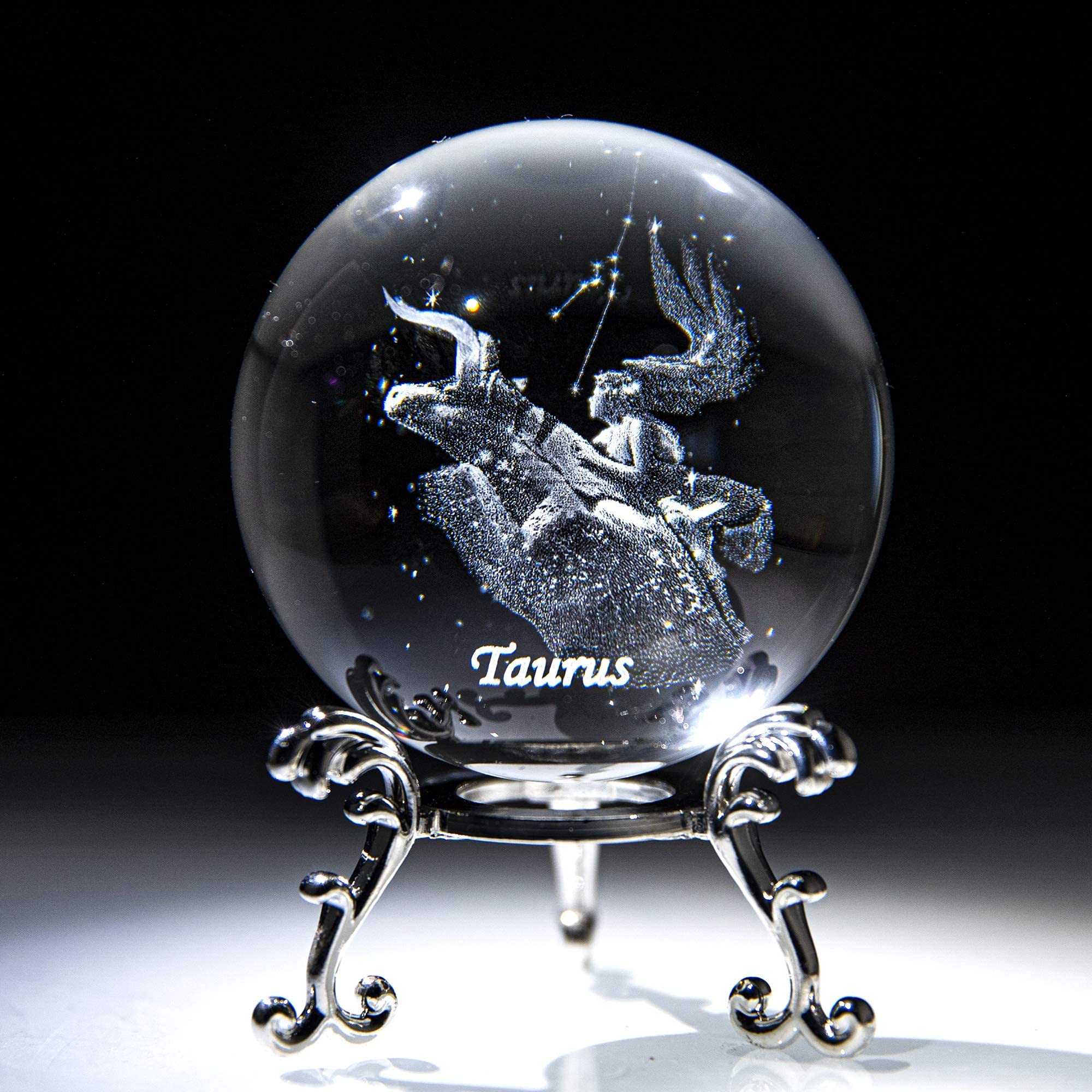 HDCRYSTALGIFTS 3D Laser Constellation Crystal Ball Crystal Paperweight Full Sphere Glass Fengshui with Sliver-Plated Flowering Stand(Taurus)