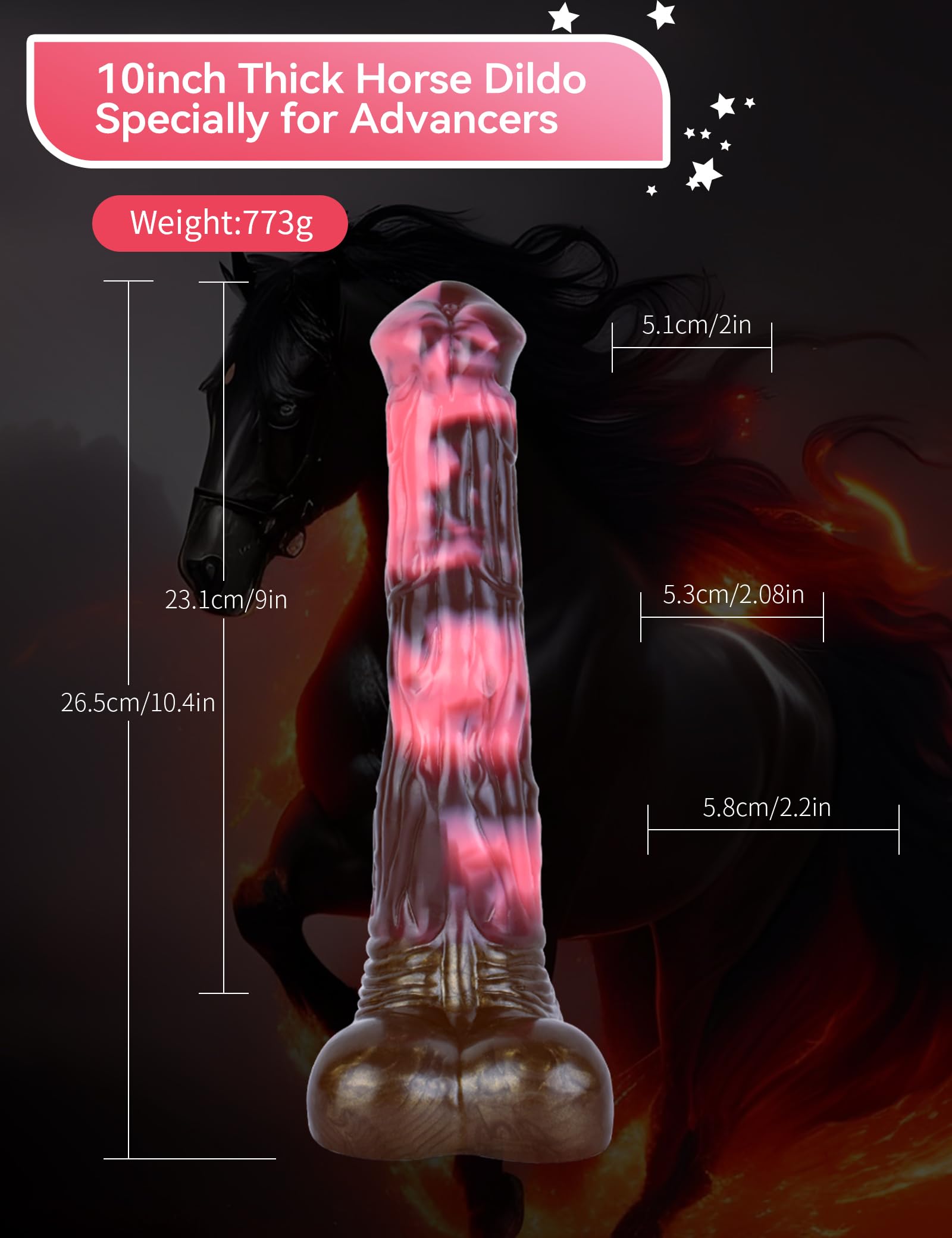 Dragon Dildo 10.4inch Realistic Thick Horse Dildo with Suction, Long Pink Silicone Monster Dildo Big Anal Plug Toys for Women and Men Couples