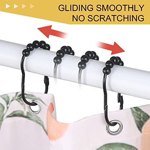 Shower Curtain Rings, SUTINE Shower Curtain Hooks, Wide Snap Shower Curtain Hooks Rust Proof, Anti-Fall Metal Shower Hooks for Shower Curtain, Glide Smoothly Shower Rings for Curtain, Black,12Pcs