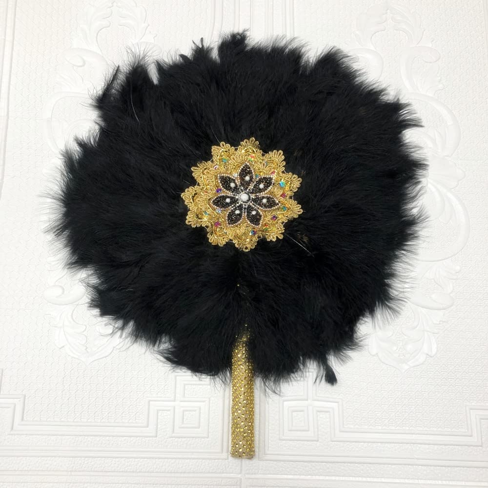 1pcs One-Side African Turkey Feather Hand Fan for Bridal Wedding Handmade Nigerian Eventaille Marriage Hand Fan - One Sided Hand Fan