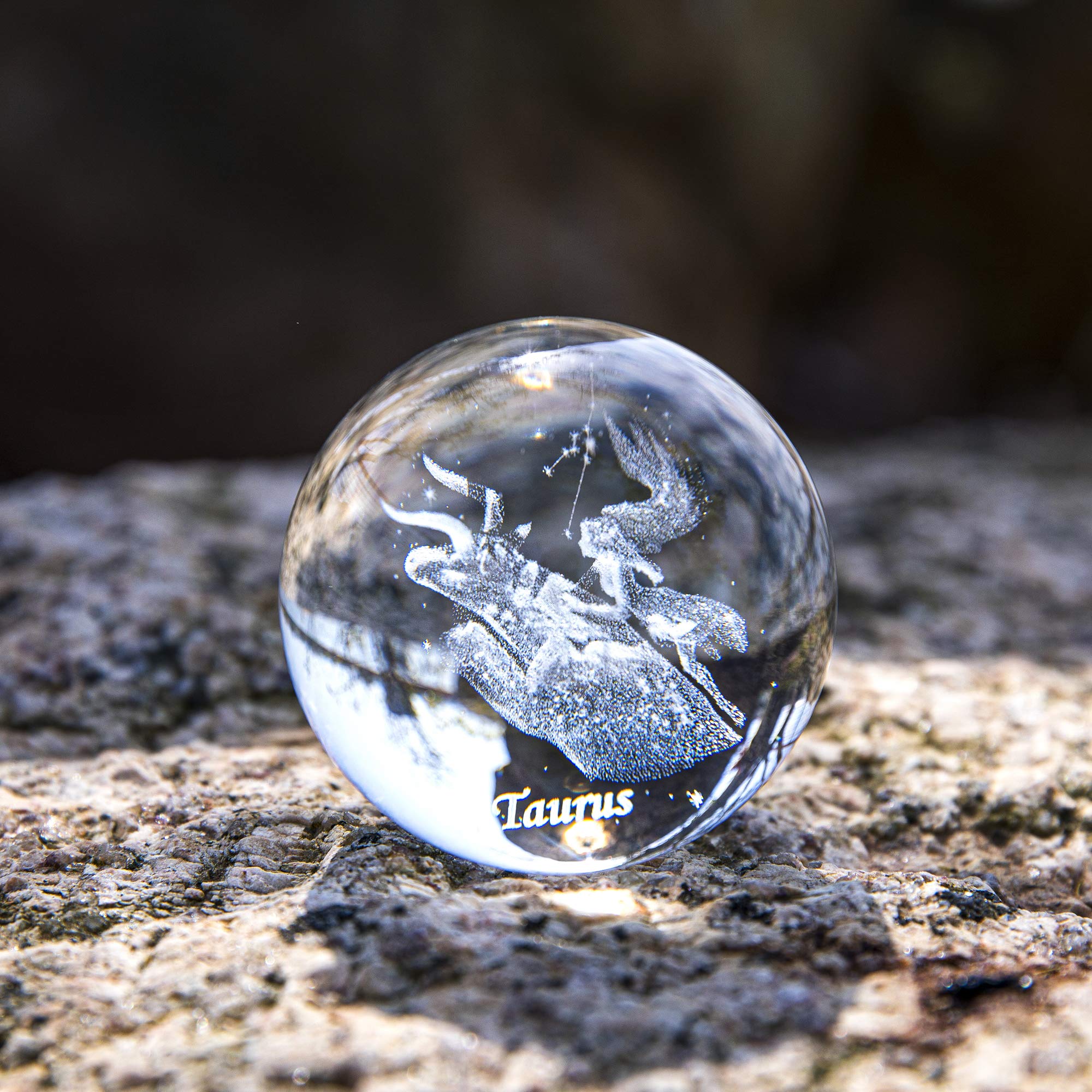 HDCRYSTALGIFTS 3D Laser Constellation Crystal Ball Crystal Paperweight Full Sphere Glass Fengshui with Sliver-Plated Flowering Stand(Taurus)