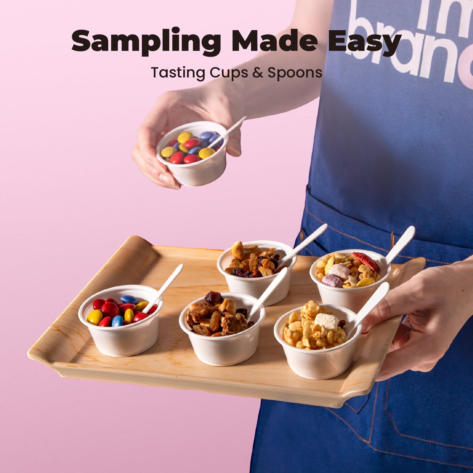 Fit Meal Prep 250 Pack 2 oz White Disposable Plastic Cups and 3 Inch Tasting Spoons - Portion Food Samplers for Restaurants Catering Party Appetizers Souffle Dressings Ice Cream Desserts