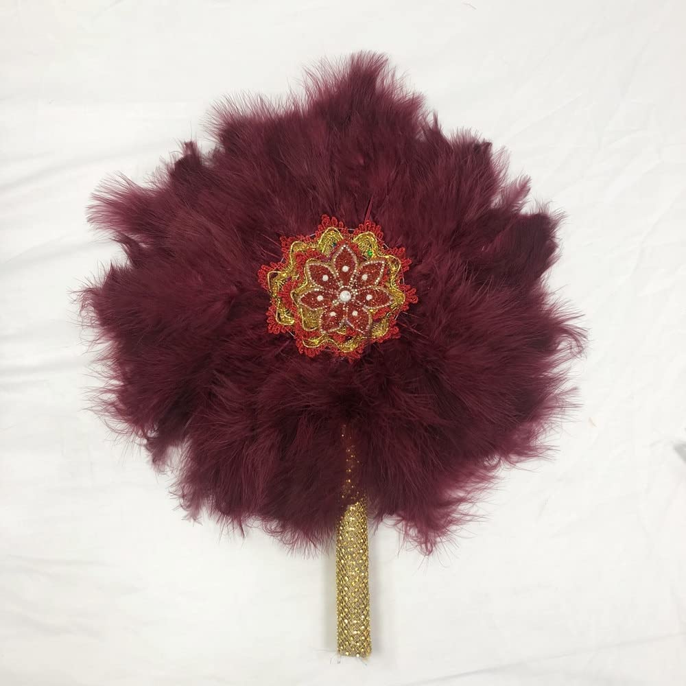 1pcs One-Side African Turkey Feather Hand Fan for Bridal Wedding Handmade Nigerian Eventaille Marriage Hand Fan - One Sided Hand Fan