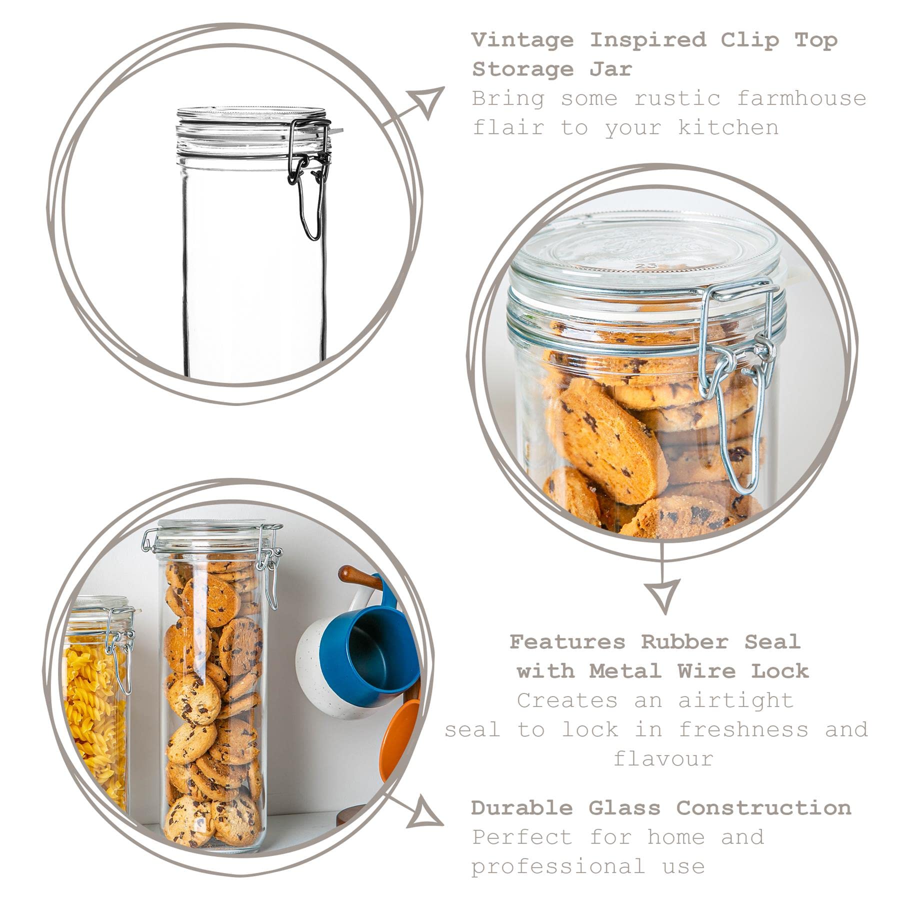 Rocco Bormioli Glass Spaghetti Jar, Fido Glass, Airtight Cap, Height 26 cm
