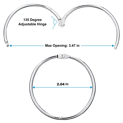 ZESLMG 24 PCS Chrome Shower Curtain Rings and Hooks, Rustproof Silver Metal Shower Rings for Bathroom, 2 Inch Loose Leaf Binder Rings
