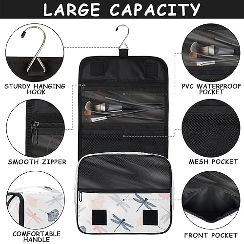 POFATO Dragonflies Ginkgo Leaves Travel Toiletry Bag Cosmetic Makeup Bag for Women Men Hanging Hook Wash Toiletries Portable Toiletry Bags Organizer