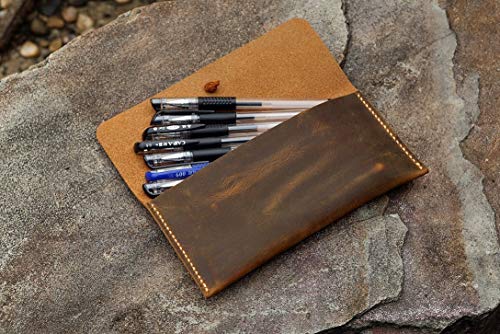 Personalized Distressed Leather Pencil Pouch/Retro Leather Pen Pencil case/Small Cosmetic Bag PP05SS