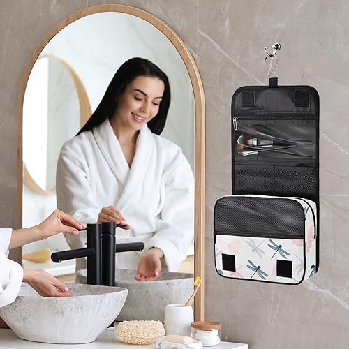 POFATO Dragonflies Ginkgo Leaves Travel Toiletry Bag Cosmetic Makeup Bag for Women Men Hanging Hook Wash Toiletries Portable Toiletry Bags Organizer