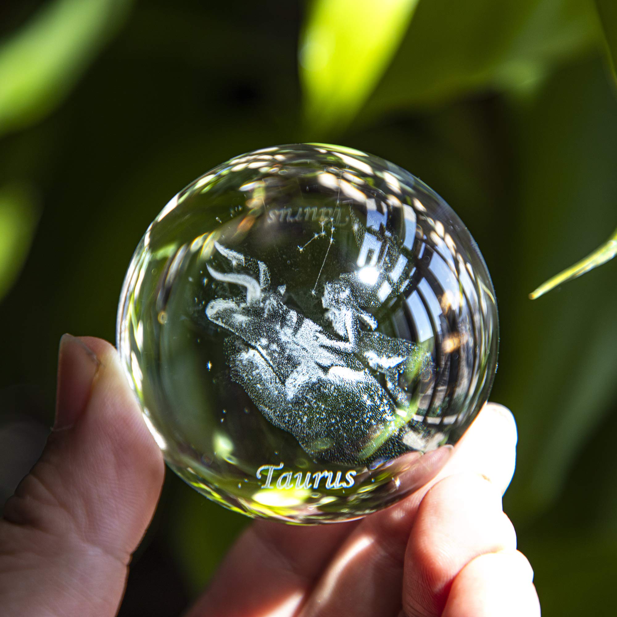HDCRYSTALGIFTS 3D Laser Constellation Crystal Ball Crystal Paperweight Full Sphere Glass Fengshui with Sliver-Plated Flowering Stand(Taurus)