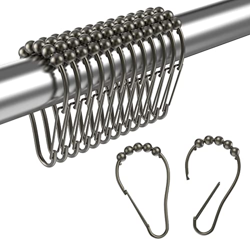 Lewondr Shower Curtain Hooks, Decorative Glide Rings Hooks Shower Curtain Rings for Bathroom Shower Hanging Rods Liner, Set of 12, Bronze