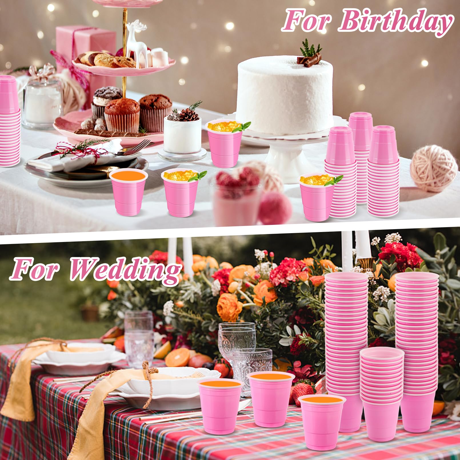 Blcculi 100 Pcs 2 oz Plastic Pink Shot Glasses - Disposable Party Cups for Jello Shots, Bachelorette and Birthday Parties - Mini Tasting Serving Shot Cups