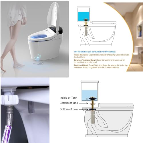 MUHBIJO Toilet Tank to Bowl Bolt Kits Toilet Seat Screws for Tank Solid with Extra Long Nuts Easy to Install and Double Gaskets for Fastening No Leakage (2)