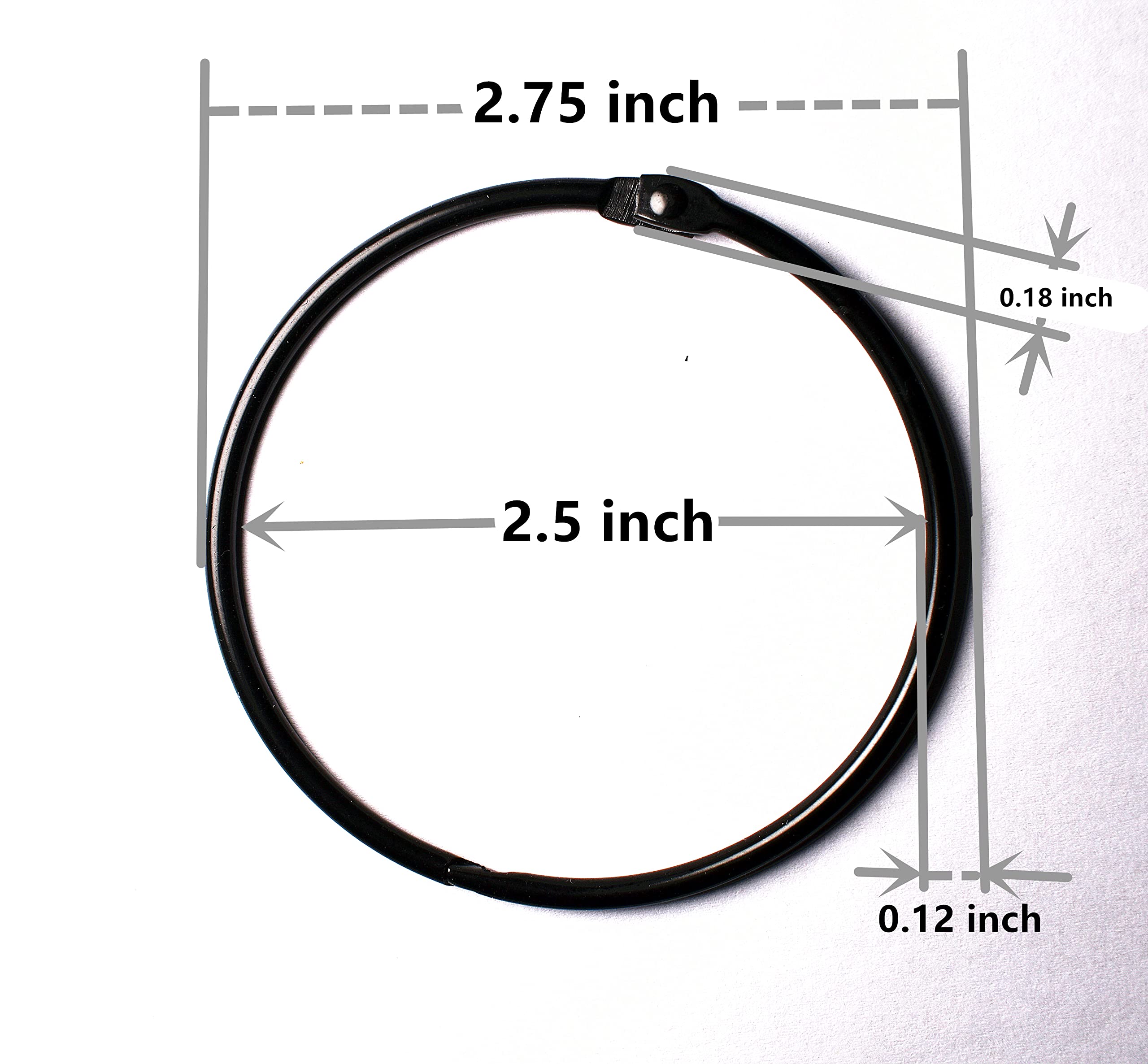 Black Shower Curtain Rings Metal Round Hooks Ring (15 Pack) 2.75 Inch Diameter Electrophoresis Rustproof for Bathroom Shower Rod