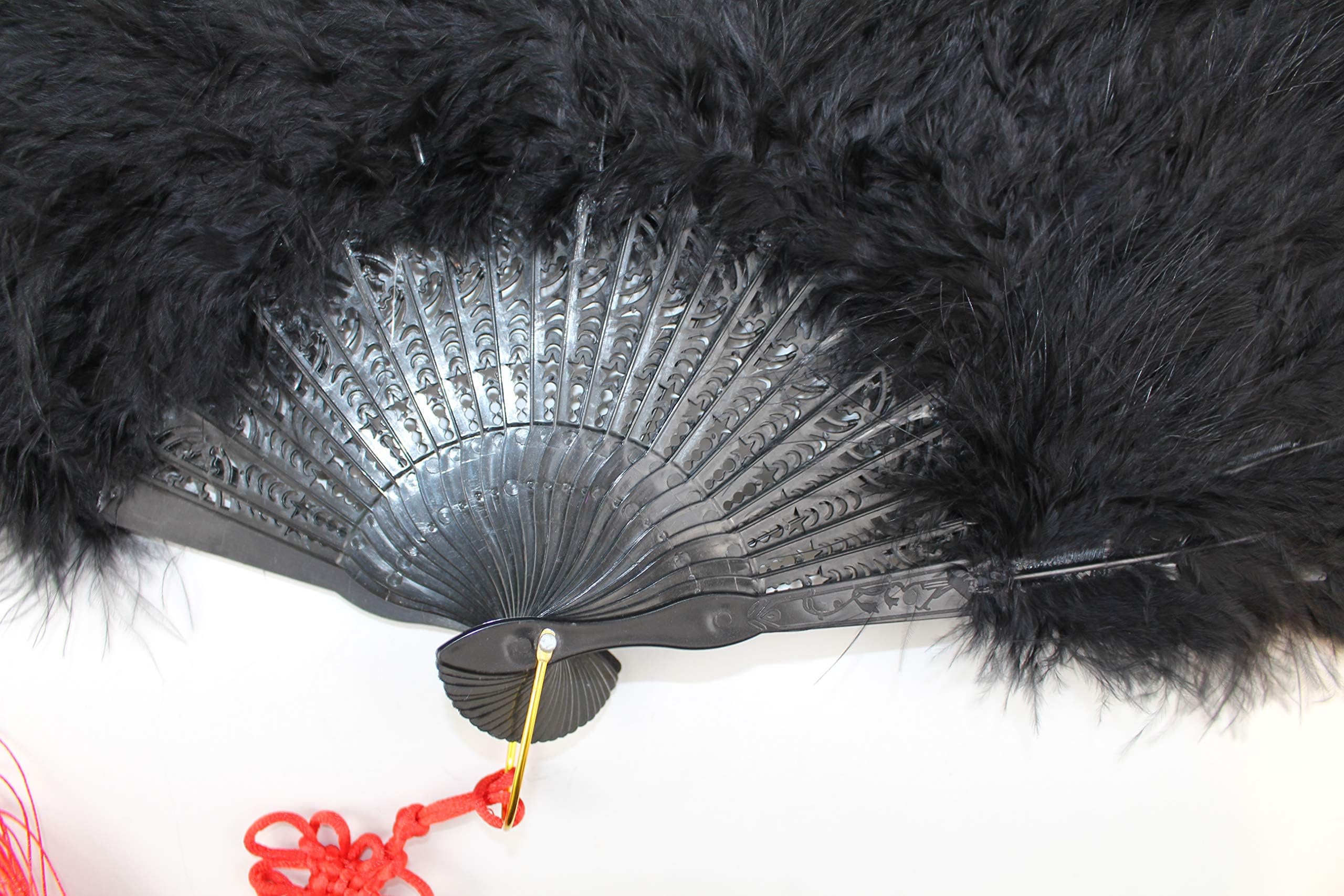 9 Colors Marabou Large Feather Fan 23"X12"for Dancing, Party, Wedding,Bridal Bouquet Deco (Black w/Black Staves)