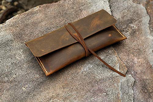 Personalized Distressed Leather Pencil Pouch/Retro Leather Pen Pencil case/Small Cosmetic Bag PP05SS
