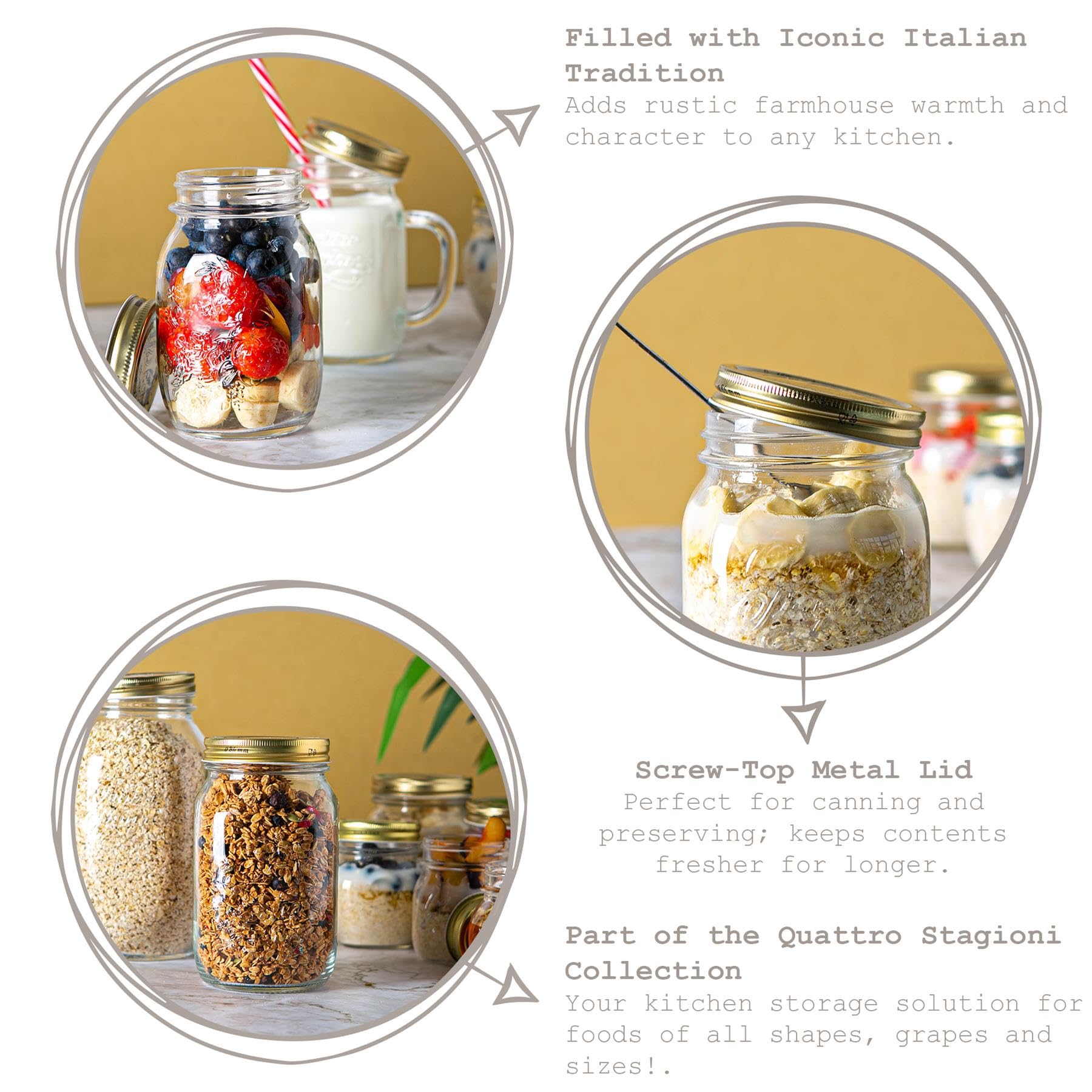 Bormioli Rocco Set Of 4 Food Preserve Jars With Airtight Screw Lid From Quattro Stagioni